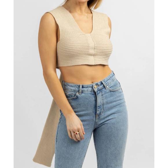 Mable | Tops | New Mable Knit Self Wrap Crop Top In Tan | Poshmark